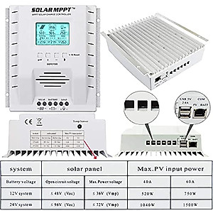 First Solar MPPT Charge Controller 40 amp, 12V 24V Auto 40A Solar Panel Charge Regulator, Max 100V Input with LCD Display for Lead-Acid Sealed Gel AGM Flooded Lithium Battery(MPPT 40A)