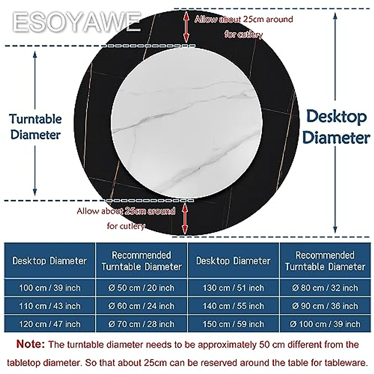 Lazy Susan Tabletop Rotating Serving Tray, Diameter 20~39 Inch Wooden Turntable For Dining Table, 360° Silent Smooth Rotation Serving Plate, For Restaurants Kitchens