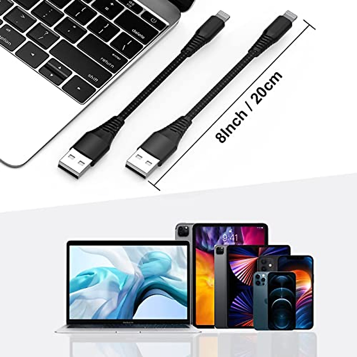 [Apple MFi Certified] Short iPhone Charging Cable(3Pack 8 Inch),USB to Lightning Charger Cord for Apple,Nylon Braided Fast Charging Data Syncing Cable for iPhone 14/13/12/11/XS/XR/X/8/7/6/iPad/Airpods