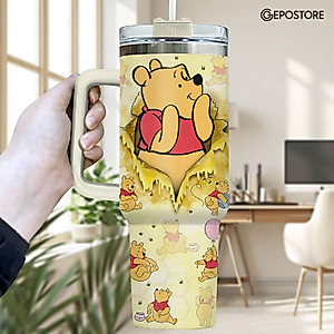GEPOSTORE Cute Bear 40oz Tumbler with Lid, Cute Cartoon Character Travel Cup, Birthday Gifts for Movie Lover