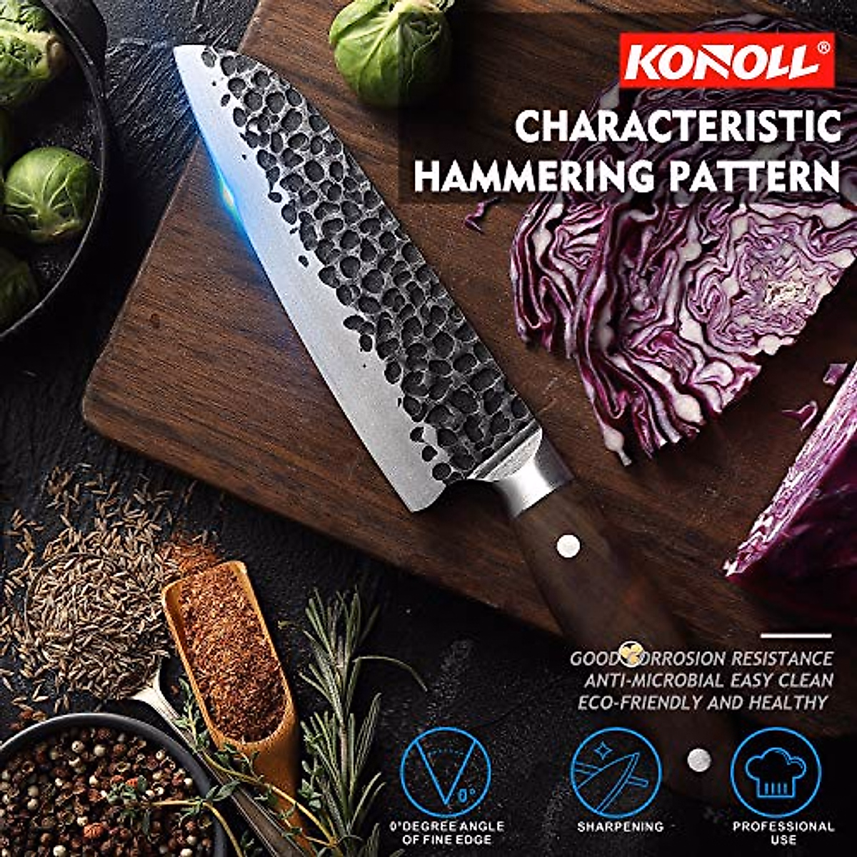 KONOLL Kitchen Knife Block Set Chef Knife Box Set Ultra Sharp Forged Knives Set, High Carbon Steel Kitchen Knife (Knife Box Set 5 Pcs)
