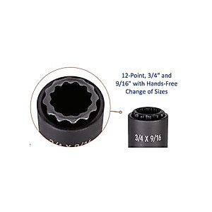 Impact Rated 2-in-1 Black Oxidized Spring-Loaded Socket, 12 Point, Deep Socket - Multi Function 3/4" and 9/16" Lineman Socket