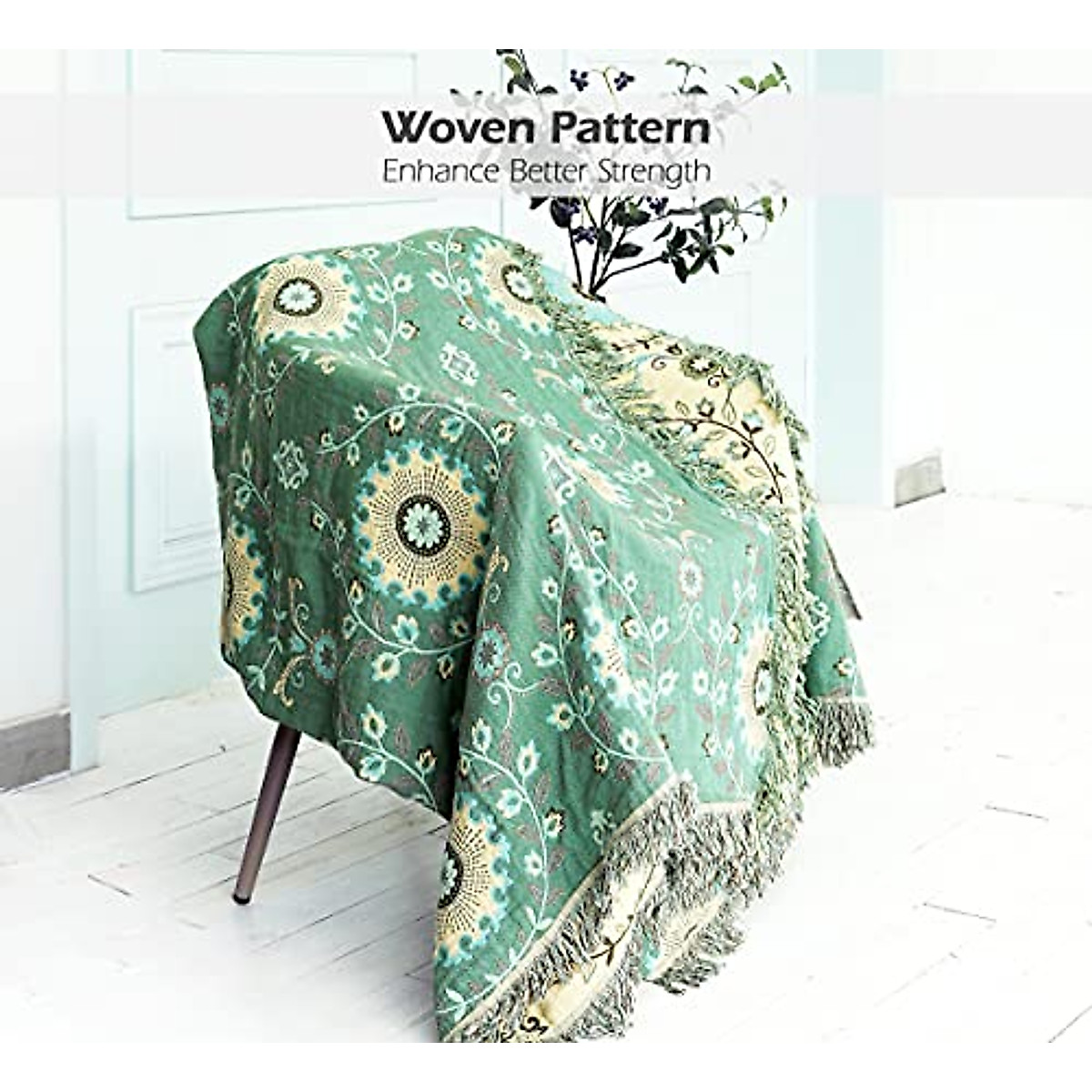 Heather Touch 100% Cotton Blanket Queen 78x90 Boho Oversized Throw Chair Covers with Tassels Lightweight Breathable Decorative Bed Blanket 4 Layers Muslin Couch Slipcover Sofa Protector Sunflower