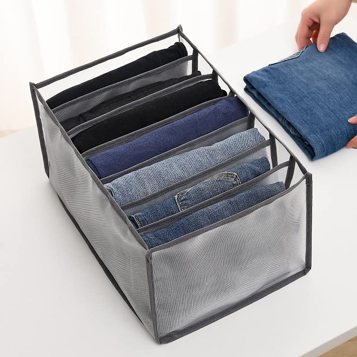 YSGBYSG 4PCS Wardrobe Clothes Organizer 7 Grids, Closet Organizers And Storage Baskets, Clothing Storage Bins,Washable Foldable Drawer Clothes Compartment Storage Box for Bedroom