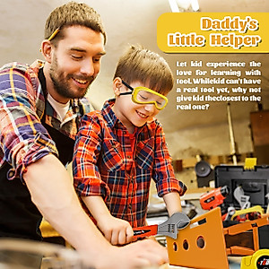 POFJOEQ Kids Tool Set – 34-Piece Kids Tool Set with Tool Box & Electronic Toy Drill - Pretend Play Toddler Toys - Inspire Imagination and Skill Development