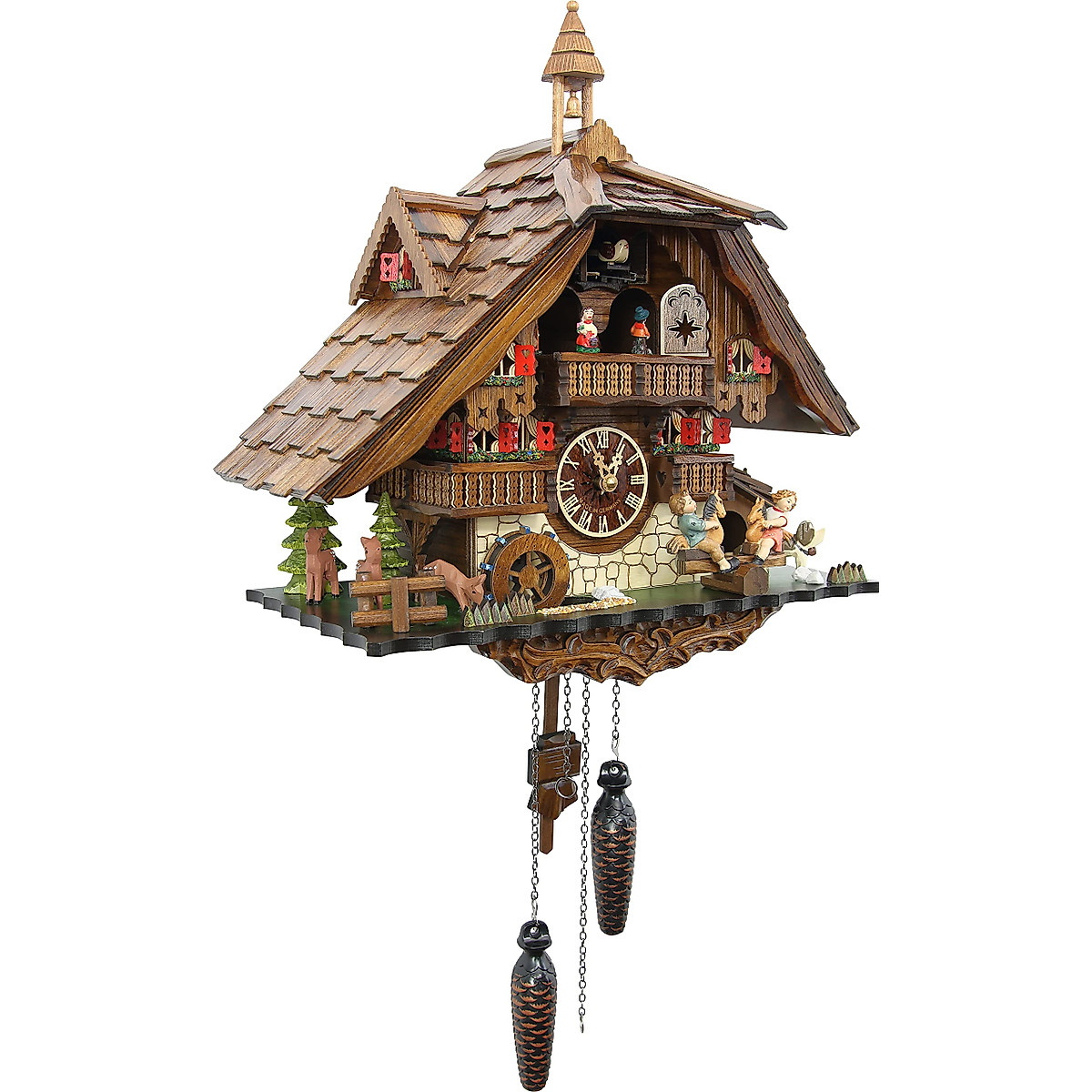 Cuckoo-Palace Large German Cuckoo Clock - The Seesaw Mill Chalet with Quartz Movement with Moving Seesaw - Black Forest Clock