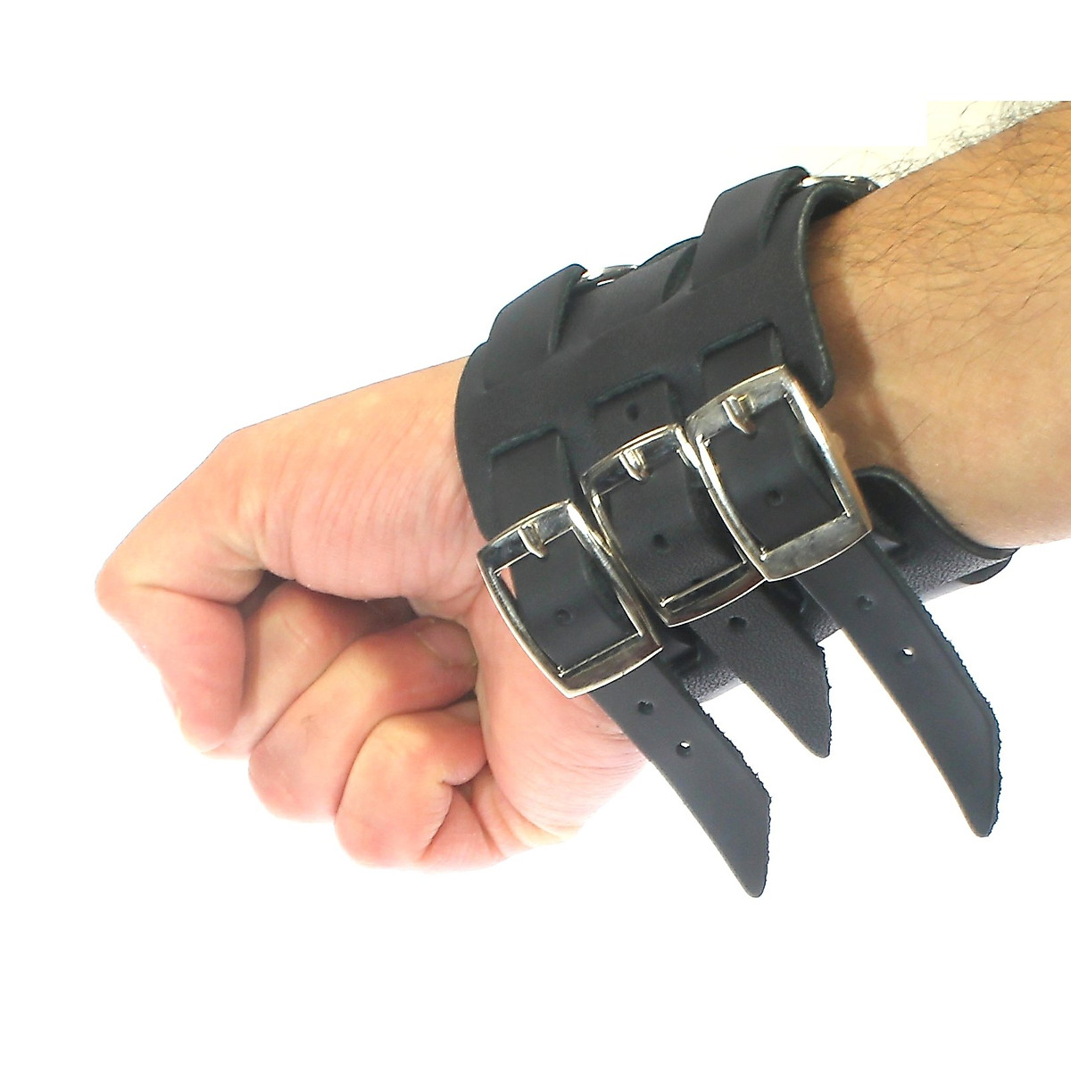 Neptune Giftware Wide Triple Strap Leather Cuff Wrap Gothic Wristband Bracelet With Buckle Fastening - BLACK LEATHER