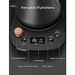 INTASTING Electric Kettle, Electric Tea Kettle with LCD Display, ±1℉ Temperature Control Gooseneck Electric Kettle, Auto Shut-Off/Keep Warm/Brew Timer, Quick Heating Hot Water Kettle Electric, 0.9L