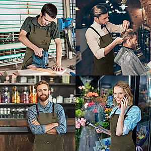 urhgart Waxed Canvas Work Aprons for Men & Women, Shop Apron, Heavy Duty Woodworking, Barista, Barber, Chef, Bartender, Metal Working, with Pockets (Green 1 Piece)