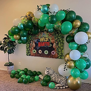 Green and Gold Balloons, 60Pcs 12 Inch Metallic Gold Emerald Forest Hunter Dark Green Balloons, Latex Helium Party Balloons for Wedding Birthday Graduation Anniversary Jungle Safari Party Decorations