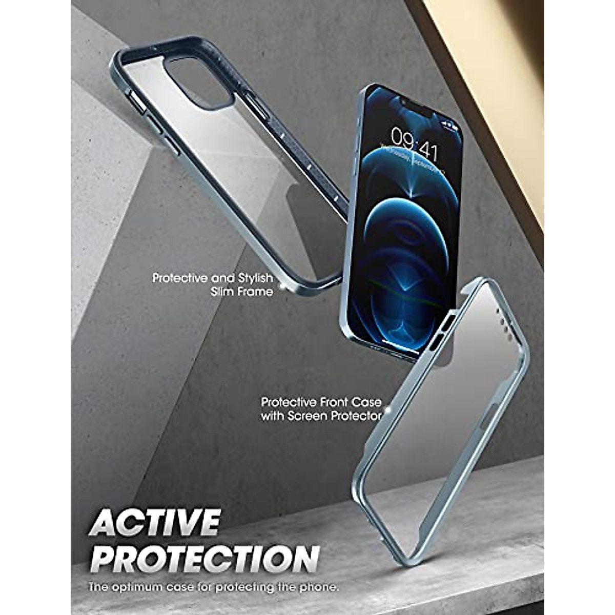 SUPCASE UB Edge Pro Series Case for iPhone 13 Pro Max (2021 Release) 6.7 Inch, Slim Frame Clear Protective Case with Built-in Screen Protector (Cerulean)