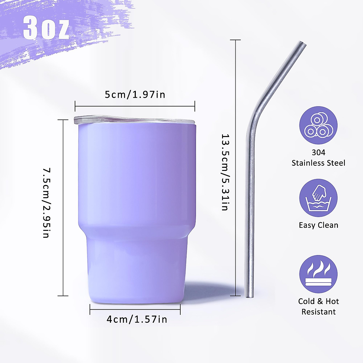 REFARICO 6 Pack 3oz Mini Tumbler Shot Glasses with Straw and Lid Stainless Steel Colored Sublimation Tumblers Double Wall Vacuum Insulated Cups for Party, Birthday's Day-Multicolor