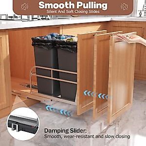 Biboraya 2-40 QT Pull Out Trash Can Under Cabinet with Soft-Close Slides,Door Mounting Slide Out Garbage Can Kit for Kitchen,Garbage Can Not Included, Requires Minimum Cabinets Opening 17" W X 25" D