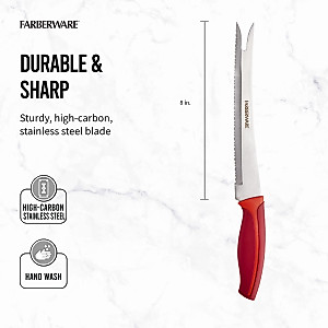 Farberware Precise Slice Bread Knife, 8 Inch, Maroon