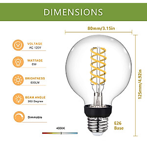 MEILUX G25(G80) 6W LED Globe Light Bulbs, Warm White 2700K, 6W Equivalent to 60W, 600LM E26 Base Dimmable with 80+ CRI, Vintage Edison LED Filament Clear Bulbs for Bathroom Bedroom Vanity(4 Pack)