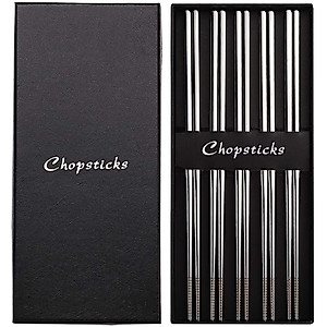 Devico Chopsticks, Metal Chopsticks, 18/10 Stainless Steel Chopstick Set, Reusable, Dishwasher Safe (5 pairs)
