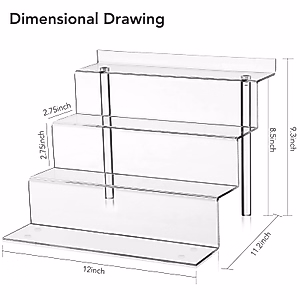 YIDITTHOPE 12 Inch Acrylic Shelf in 3 Pack, 4 Tier Perfume and Cologne Organizer, Funko POP Shelves Tiered Riser Display Stand, Acrylic Display for Decoration