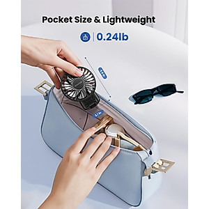 Gaiatop Portable Handheld Fan, 180° Foldable Desk Fan 3 Speed Personal Mini Hand Fan, 2000mAh Powerful Rechargeable Small Fan with Digital Display, USB Personal Fan for Office Outdoor Makeup-Black