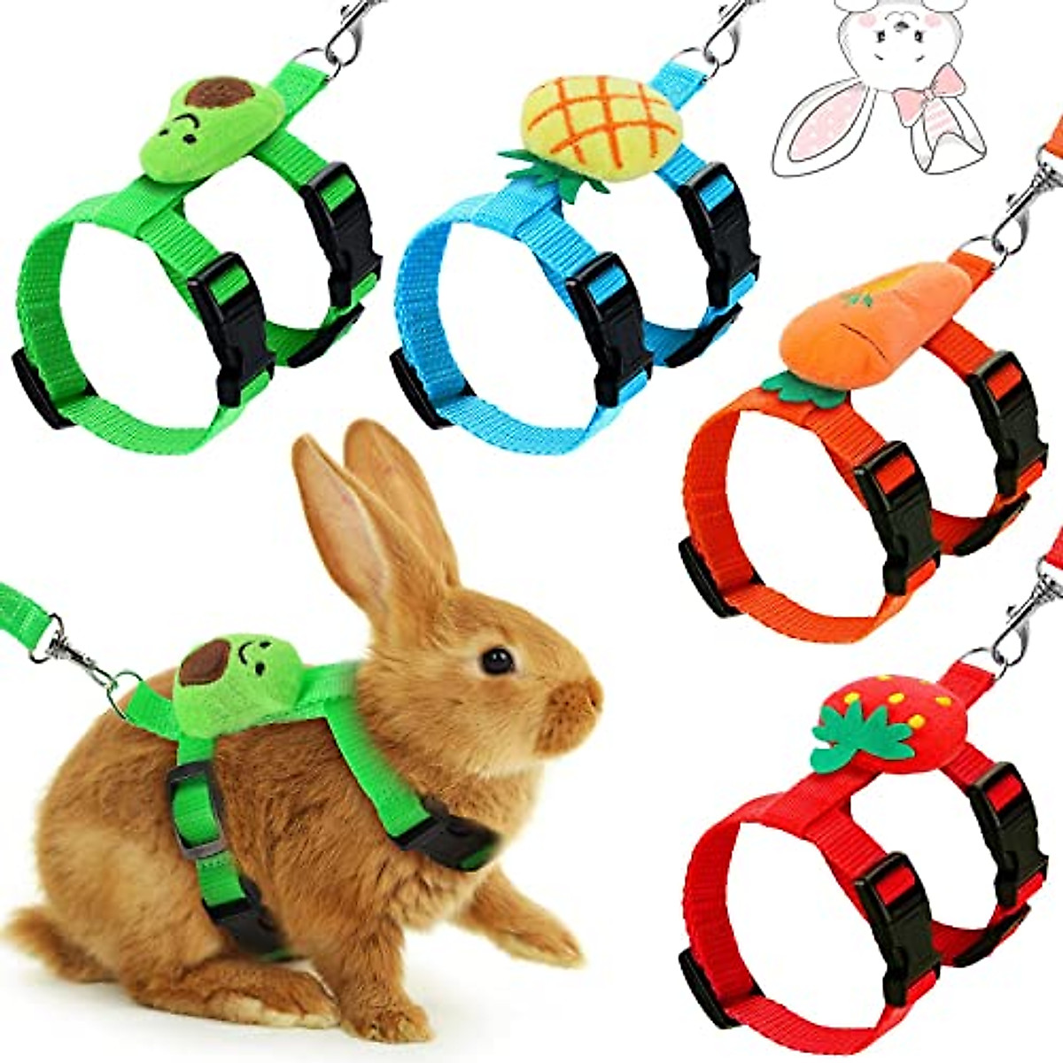 4 Sets Adjustable Bunny Rabbit Harness and Leash Set Small Pet Cute Vest Harness Leash Ferret Harness Guinea Pig Harness Ferret Leash with Decorations for Bunny Kitten Puppy, Small Pets (Fruit)