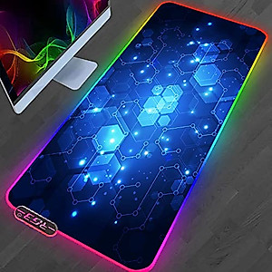 Gaming Mouse Pads Hexagon Shaped Large RGB Mouse Pad Gamer Computer Desk Mat Gaming Accessories Extended Led Keyboard Pad with Lock Edge 60X120Cm/Xxxl