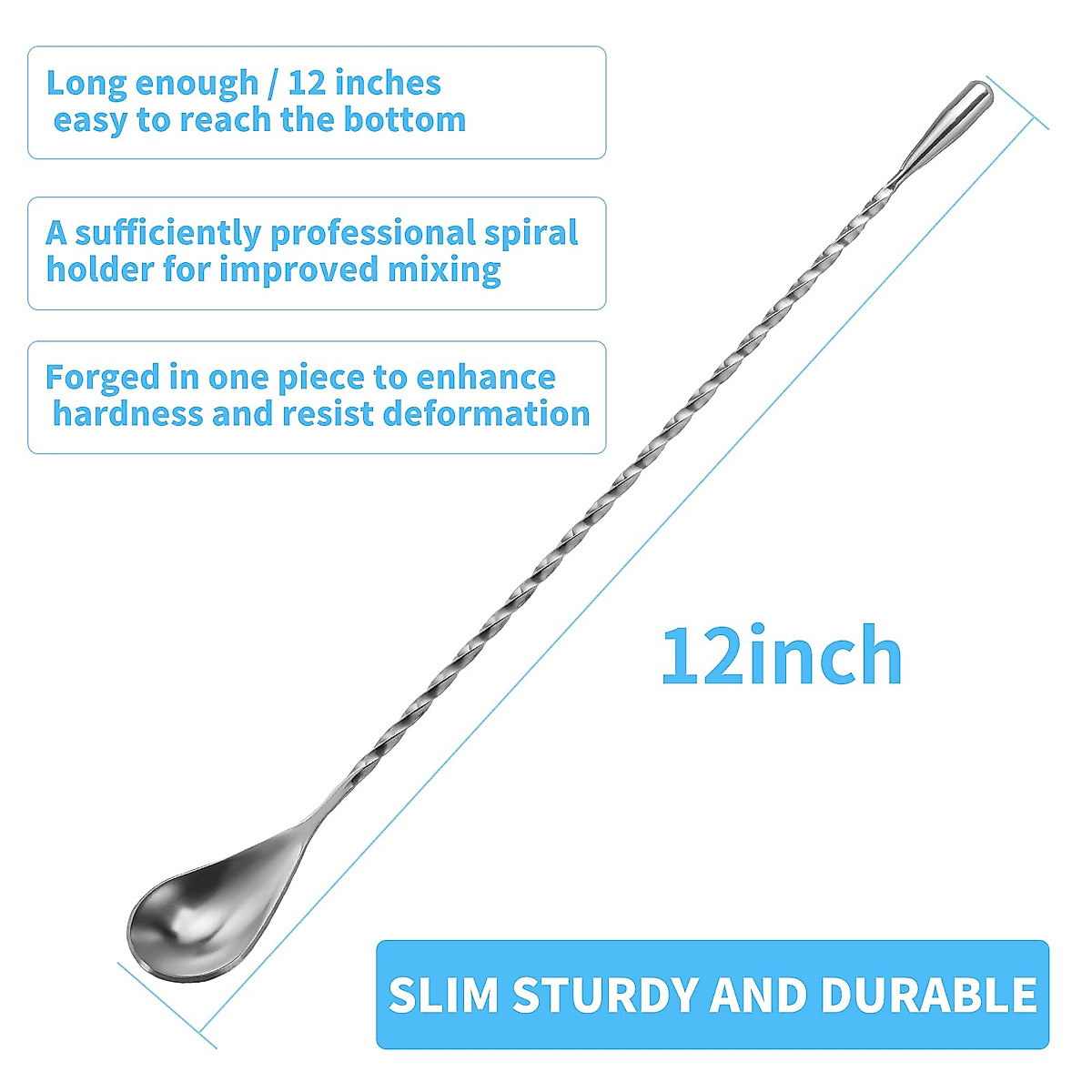 2 Pcs 12 Inch Bar Mixing Spoon Cocktail Spoon Stainless Steel Bar Long Spoon With Spiral Pattern