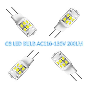 Sriomny 6 Pack G8 Led Bulb 2W Equivalent to 20W Halogen Bulb AC 120V, G8 Warm White 2700K, Transparent Shell, Bi-Pin Base, Not Dimmable, Light Bulbs