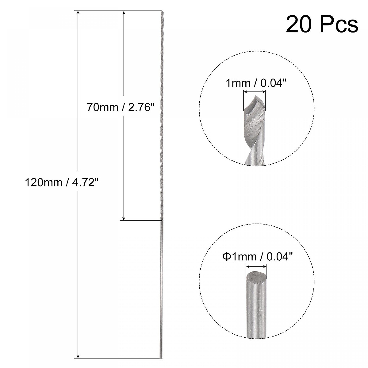uxcell 20 Pcs 1mm Mini Micro Twist Drill Bits, High-Speed Steel Straight Shank Extra Long Drill Bit 120mm for Aluminum Alloy