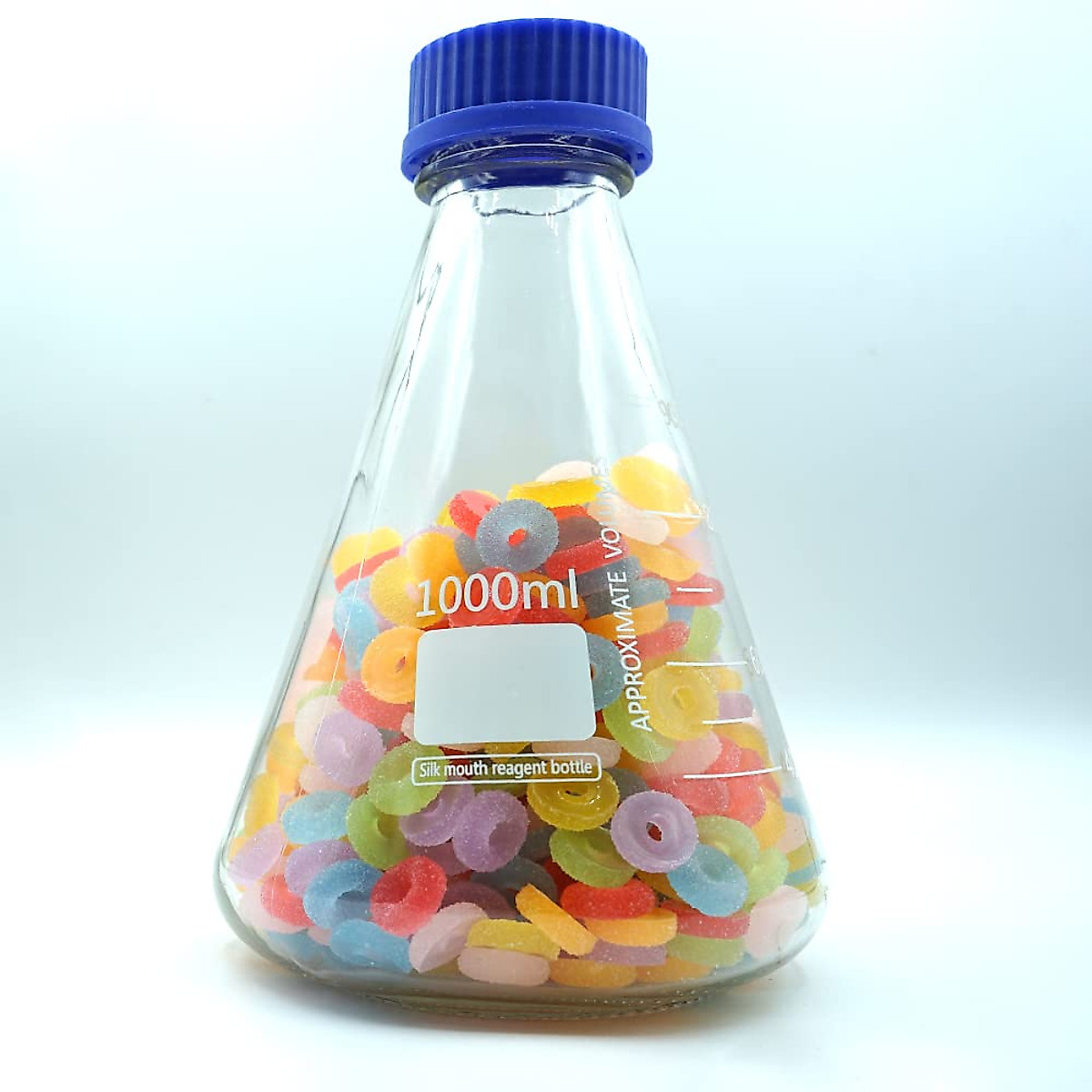 KINNOSE Thick Glass Conical Media Storage Bottles 250ml 500ml 1000ml with Blue Screw Cap Thick Graduated Borosilicate Glass Reagent Container