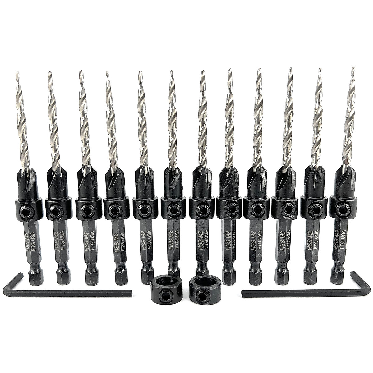FTG USA Countersink Drill Bit Set for Wood with Tapered Drill Bit 12 Pc #8 (11/64")