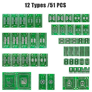 KeeYees 12 Types SMD to DIP Adapter PCB Proto Board Kit SOP8 SOP10 SOP14 SOP16 SOP20 SOP24 SOP28 0402/0603/0805 SMT SOT89/SOT223 TQFP100 QFN32 QFN44/48 with 40pcs 2.54mm Pin Header