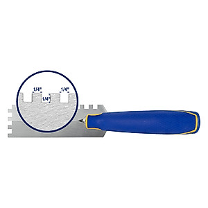 QEP 1/4 in. x 1/4 in. x 1/4 in. Comfort Grip Square-Notch Margin Flooring Trowel with Bucket Hook, Silver (42114)