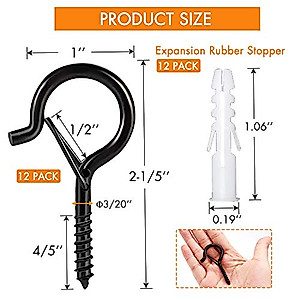 WaterLuu 12 Pcs String Light Hooks, Q Hanger Hooks with Safety Buckle for Ceilling Plants, Windproof Outdoor Light Hooks for Hanging Patio Lights, Christmas Lights & Plants 2.2 Inch