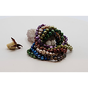 LTC Designs Dyed Multi Colored Freshwater Cultured Pearl Seven-Piece Stretch Bracelets Set 6-6.5 for Women, Teens, and Girls