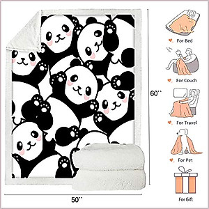 Jurllyshe Panda Throw Blanket Panda Plush Sherpa Fleece Blanket Panda Gifts for Girls Soft Warm Fuzzy Pandas Stuffed Animal Blankets for Kids or Adults All Seasons (Cute Panda, 50 x 60 Inch)