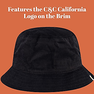 C & C California Bucket Hat, Corduroy Cotton Packable Travel Hat, Wide Brim Summer Hat, Black, One Size