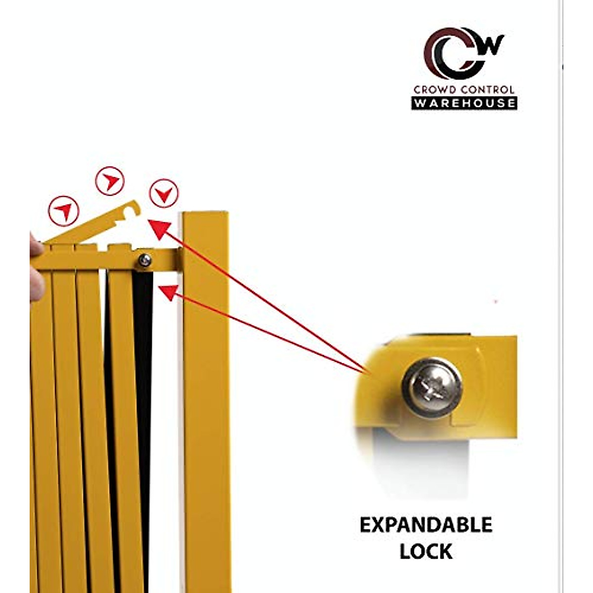 Trafford Industrial Expandable Metal Barricade, 16 Feet, Yellow and Black, Mobile Safety Barrier Gate, Retractable Traffic Fence