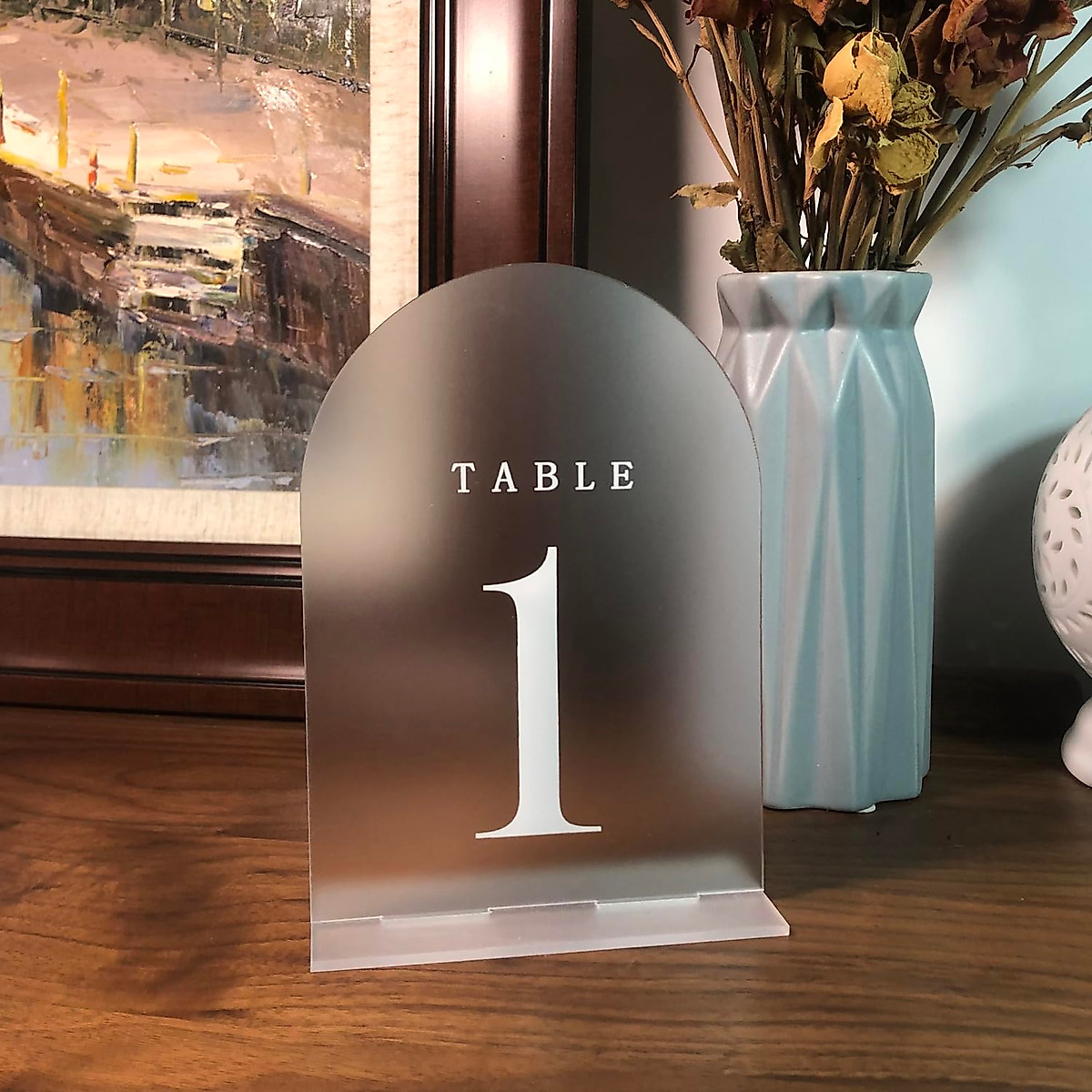 1-15 Wedding Table Numbers, Frosted Arch Wedding Table Numbers with Stands, 5x7Inch Acrylic Signs and Holders, Perfect for Wedding Table Centerpiece Decoration, Reception, Party, Anniversary, Event
