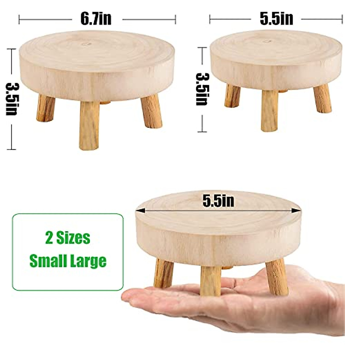 ANPHSIN Pack of 2 Mini Wooden Stool Display Stand- Round Decorative Flower Shelf Bonsai Rack Garden Plant Pot Riser Holder Modern Plant Stand with Wood Grain for Indoor Outdoor Home Decoration (S, M)