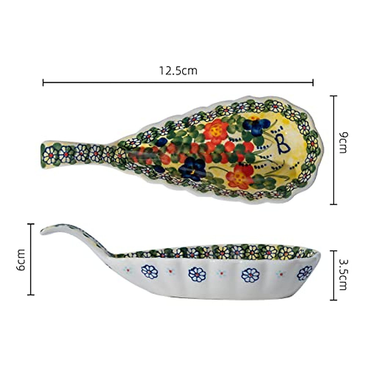 ALMA Hand Painted Blue Spoon Rest For Stove Top in Polish Pottery Style,Handmade Durable Spoon/Ladle Holder, Elegant Side dishes,Dip Bowls For Kitchen Counter, Microwave Oven safe up to 480 F