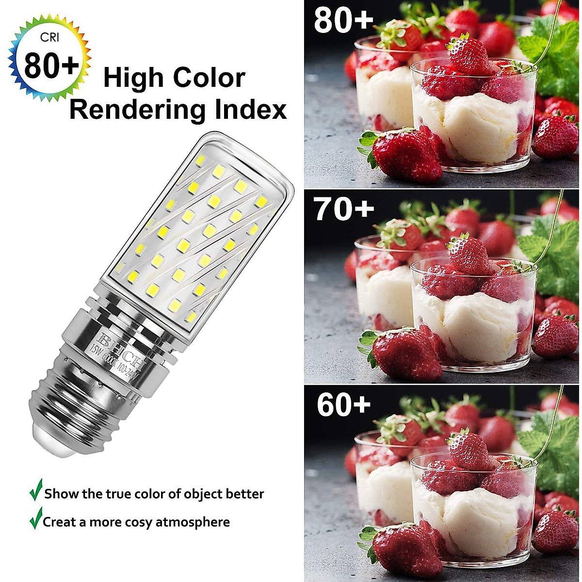 BHCH E26 LED Corn Bulbs 15W,6000K Daylight White,1500LM,Edison Screw Bulbs,120W Incandescent Bulbs Equivalent,Pack of 4