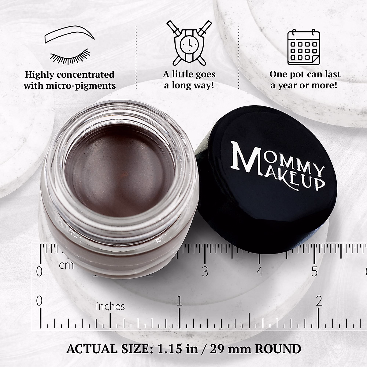 Mommy Makeup Waterproof Stay Put Gel Eyeliner Pot with Semi Permanent Micropigments - Long Lasting, Highly Pigmented Eye Liner, 0.14 oz (Chocolate Kiss)