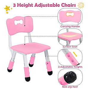 GITAWUSA 4 in 1 Kids Table and Chairs Set, Toddler Table and Chair Set for Kids Ages 3-10, 29.5" L x 23.6" W Activity Table w/Storage, Graffiti & Building Blocks Double-Sided Tabletop, Lovely Pink