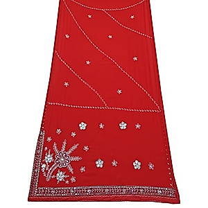 Peegli Indian Sarong Wrap Red Vintage Textile Georgette DIY Fabric Traditional Embroidered Cloth