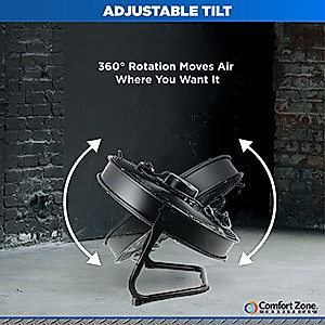 Comfort Zone CZHV20S 20” 3-Speed High-Velocity Slim Industrial Drum Fan, All-Metal Construction, 180-Degree Adjustable Tilt, Large Knobs to Lock Tilt Angle, 5-Aluminum Blades, and Carry Handle, Black