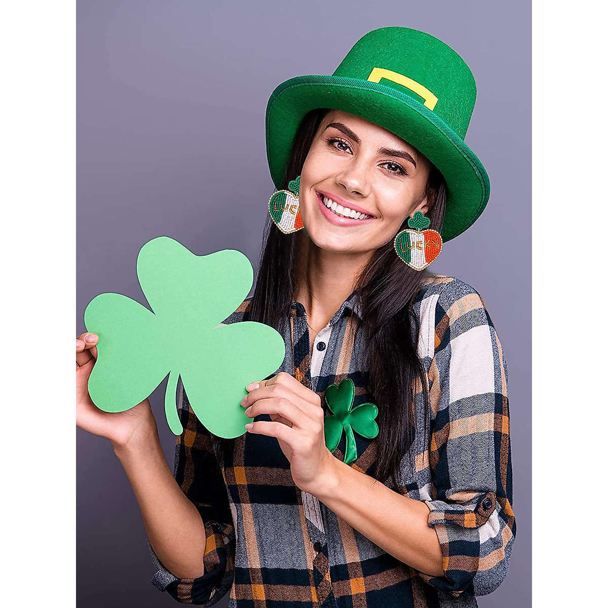 St. Patrick's Day Earrings Beaded Green Leaf Clover Dangling Earrings Handmade Irish Flag Heart Lucky Shamrock Hat Earrings Drop Dangle Earrings Irish Holiday Jewelry Gift for Women