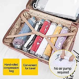 HANTURE 10Pcs Vacuum Travel Compression Bags Reusable Rolling Travel Space Saver Bags for Packing Suitcases Waterproof Clear Travel Storage Organizers Sacks, 13.7x19.6inch