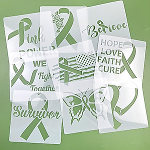 9 Pcs Breast Cancer Raise Awareness Ribbon Stencils, Reusable Stencils Including Believe/Pink Power/Survivor for Painting on Wood Cloth Face Body Survivor Gifts for Breast Cancer Event 6"x6"