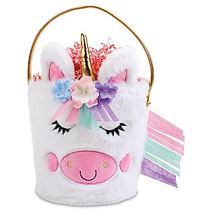 Lillian Vernon Personalized Plush Unicorn Bunny Easter Basket Tote - 13" H, Reusable Stuffed Animal Baskets With Custom Name, Pink Girl Egg Hunt