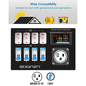 15 Amp 120V Generator Transfer Switch Kit, Prewired 4-Circuit Generator Temporary Emergency Power Supply Kit, IP67 Waterproof for Indoor/Outdoor Use