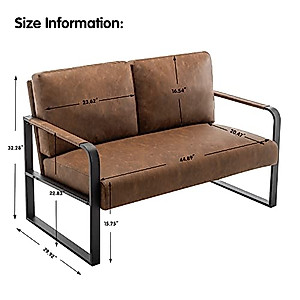 HAOBO HOME Loveseat Couch Bench Settee for Living Room, Upholstered Small Sofa Couch PU Leather Banquette Lounge Bench for Dining Room Bedroom Funiture-Brown